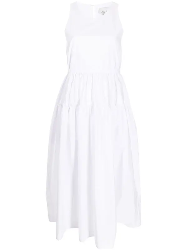 3.1 Phillip Lim Cotton Sleeveless A-line Midi Dress With Rear Tie - White