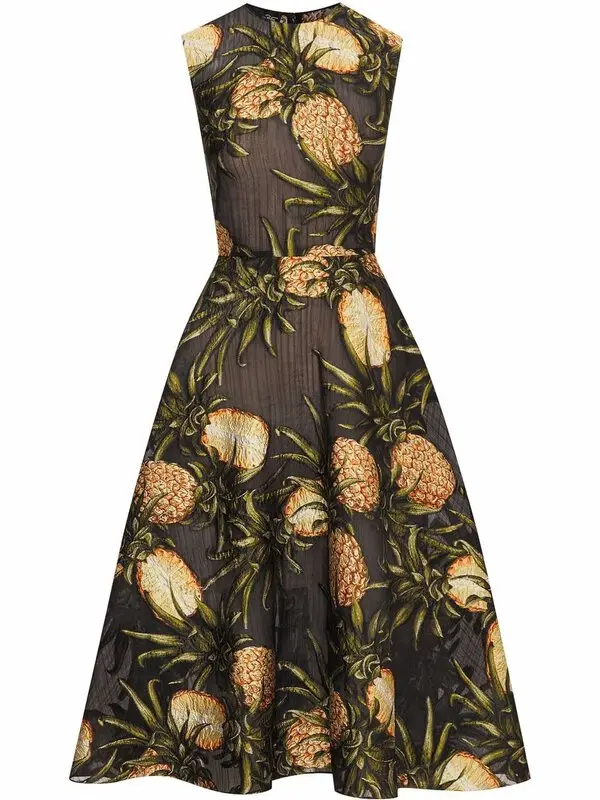 Oscar De La Renta Pineapple Fil-Coup Midi Dress In Black - 50% Off |  Editorialist