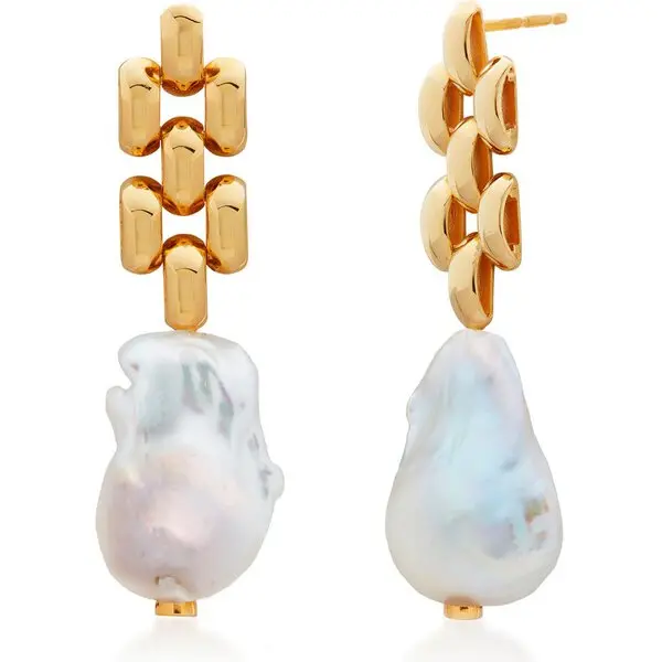 Monica Vinader Heirloom Baroque Pearl Drop Earrings - Yellow Gold