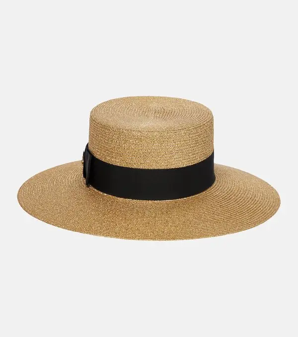 GUCCI Straw Hat Beige with Black Ribbon & Bee Gucci Neutral Straw Boater Hat Gucci main image 2