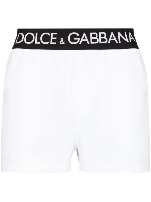 Dolce & Gabbana Logo-waistband Swim Shorts - White
