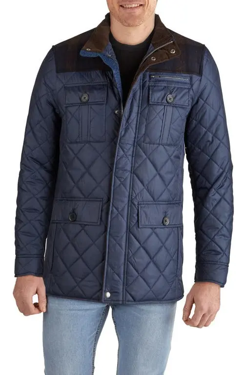 Cole Haan Mixed Media Quilted Jacket - Navy