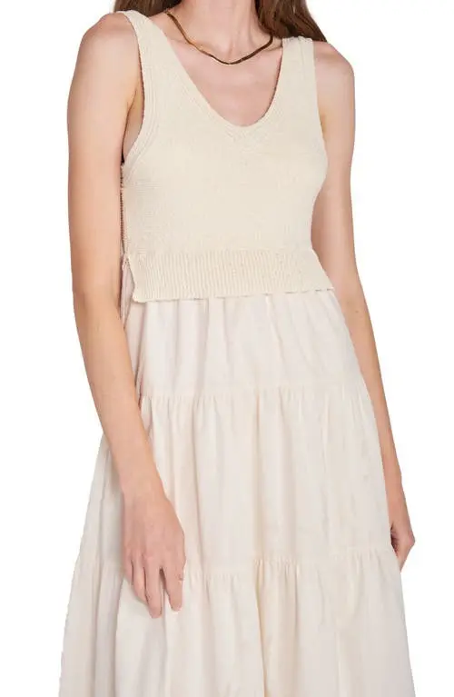 EN SAISON Mixed Media Tiered Midi Dress