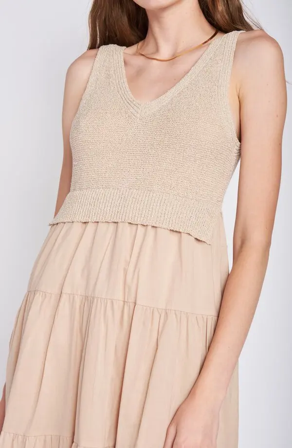 EN SAISON Mixed Media Tiered Midi Dress
