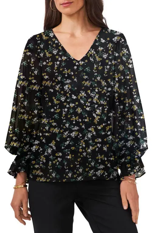 Chaus Floral Balloon Sleeve Blouse - Black