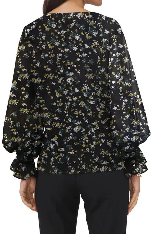 Chaus Floral Balloon Sleeve Blouse - Black