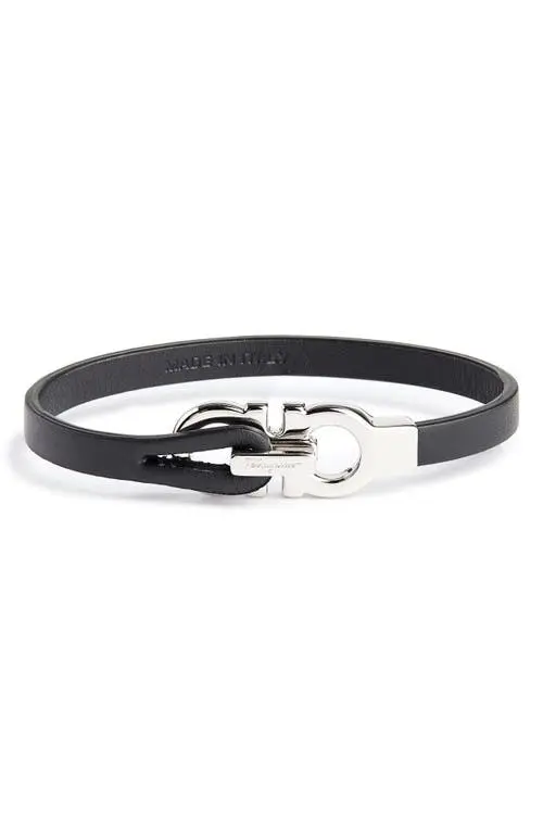 FERRAGAMO Double Gancio Leather Bracelet - Nero