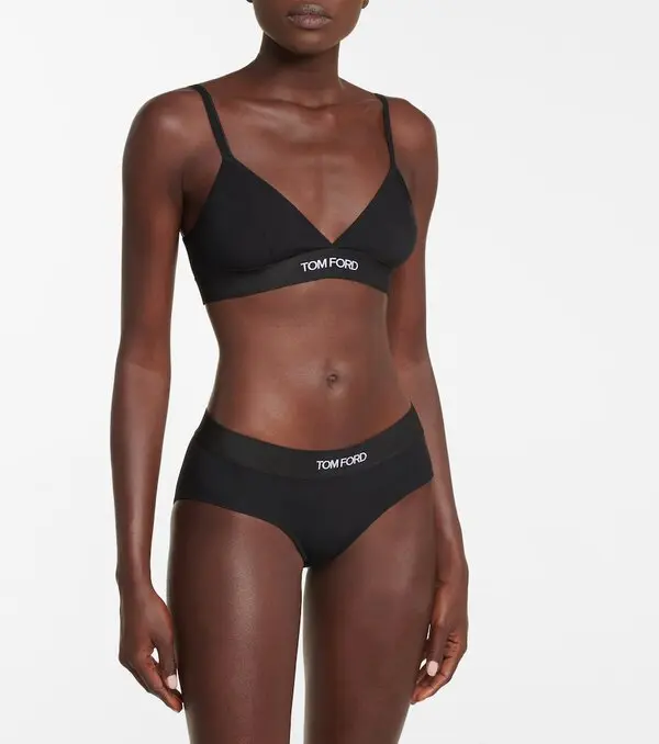 TOM FORD Logo Stretch-jersey Triangle Bra - Black