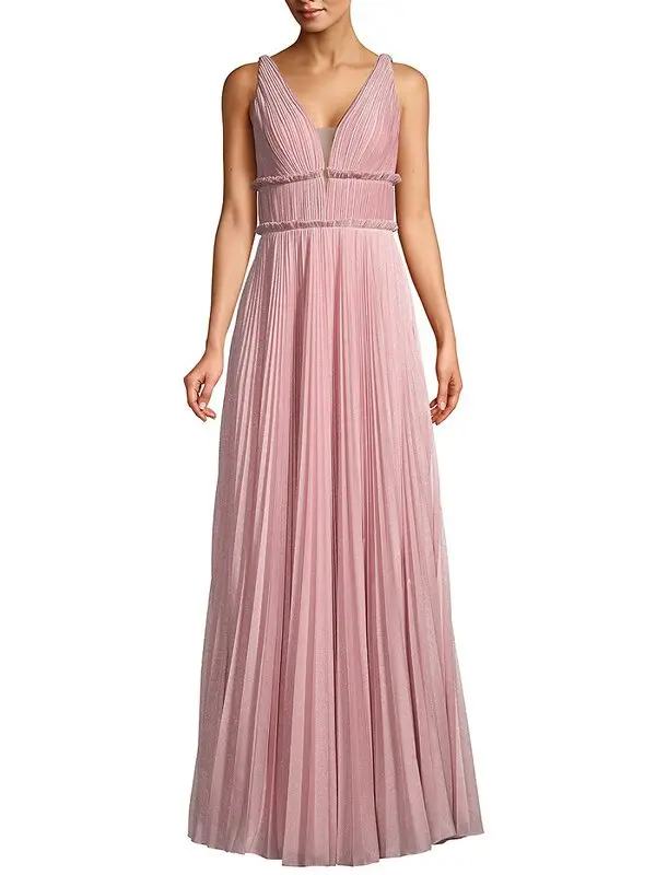 Basix Black Label Pleated Metallic A-line Gown