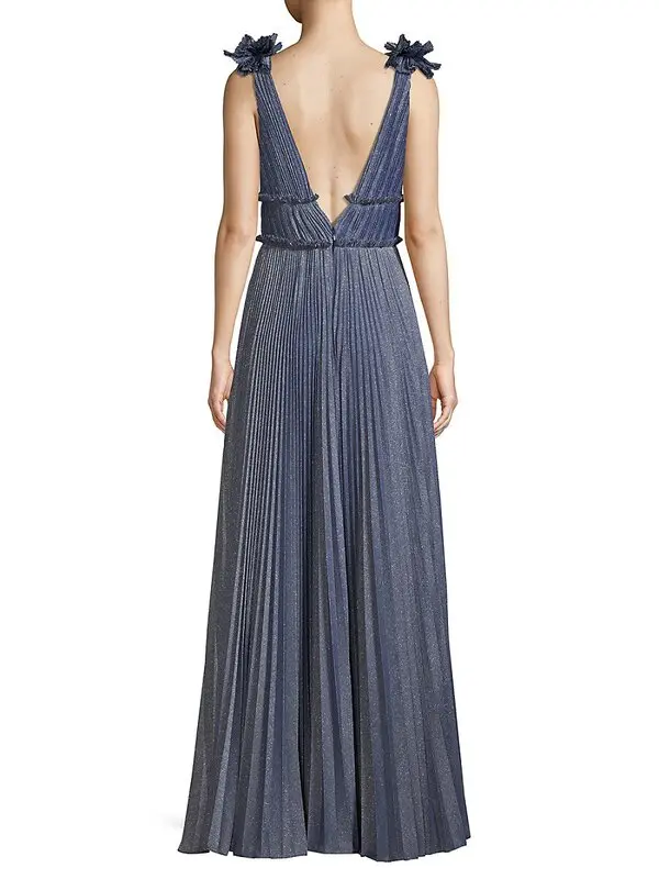 Basix Black Label Pleated Metallic A-line Gown