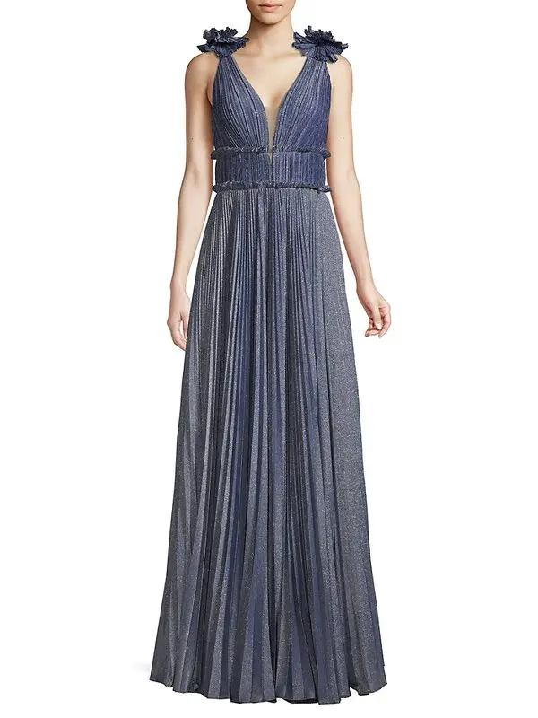 Basix Black Label Pleated Metallic A-line Gown