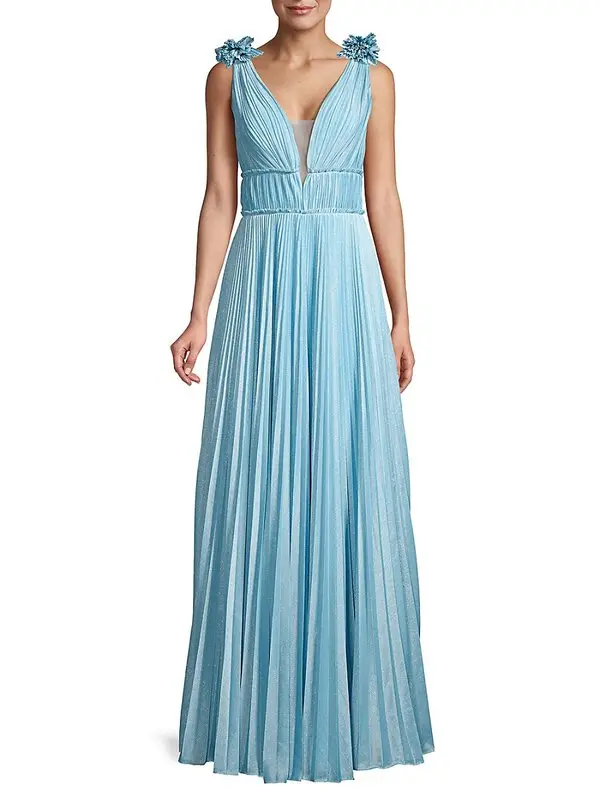 Basix Black Label Pleated Metallic A-line Gown