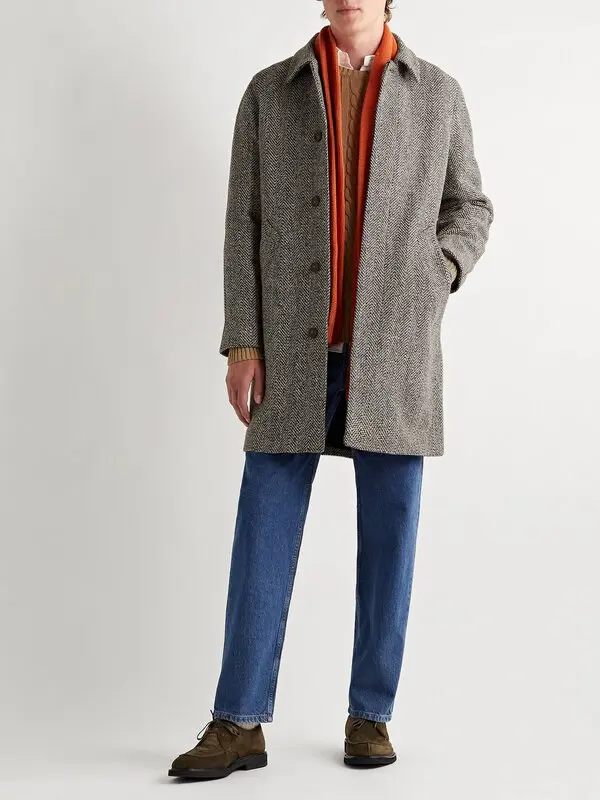 A.P.C. Ivan Herringbone Wool-Tweed Coat L In Gray - 40% Off