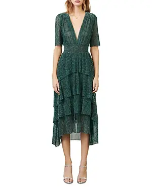 Maje Ruffine Lurex Ruffled Midi Dress