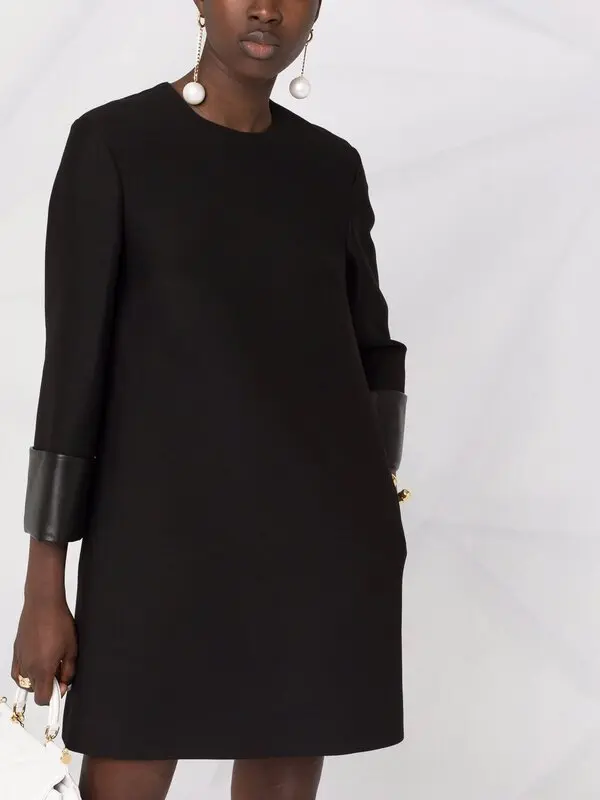 Valentino Garavani Leather-Trim Virgin Wool-Blend Dress In Black - 60% Off  | Editorialist