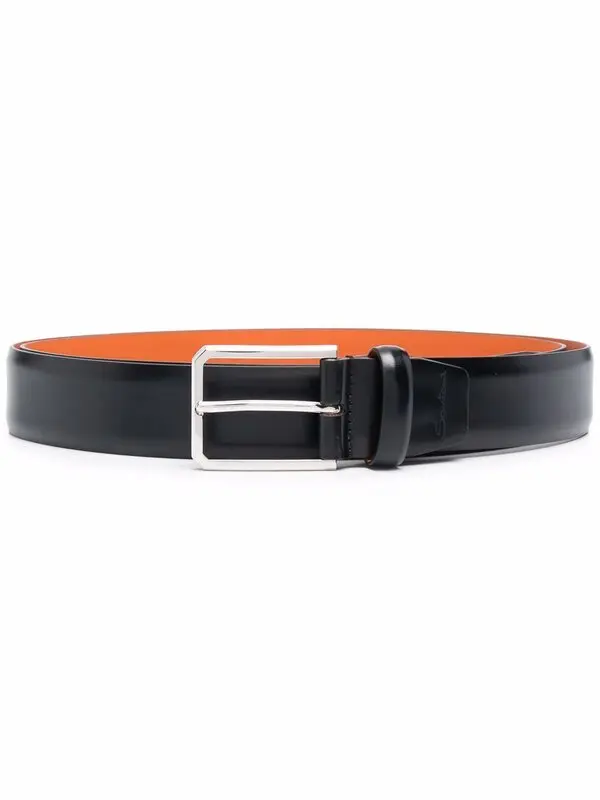 Santoni Leather Strap Belt - Black