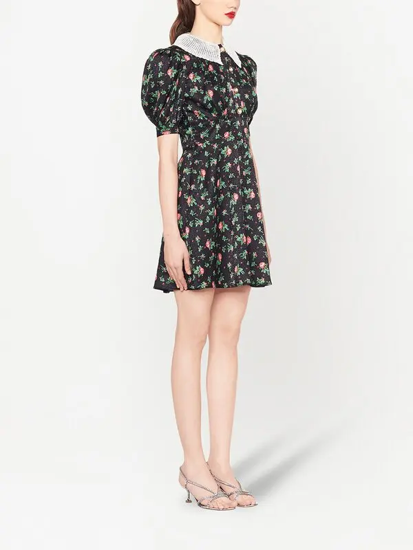 Miu Miu Puff-Sleeve Floral-Jacquard Dress - Black | Editorialist