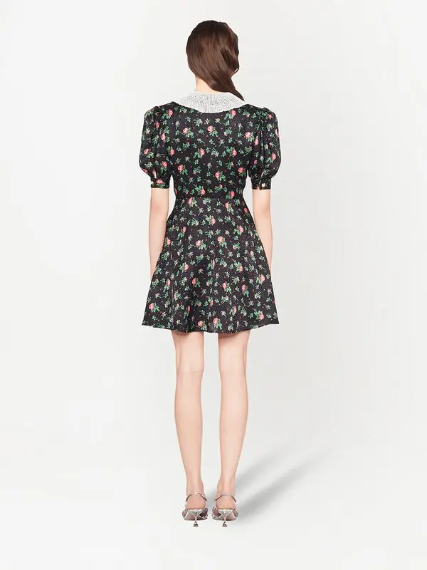 Miu Miu Puff-sleeve Floral-jacquard Dress