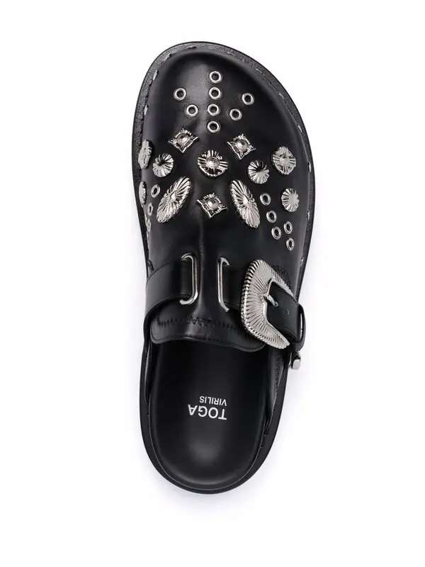 TOGA VIRILIS Embellished Leather Clogs - Black