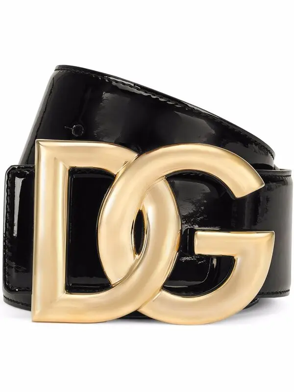 Dolce & Gabbana Dg Logo Patent Leather Belt - Black