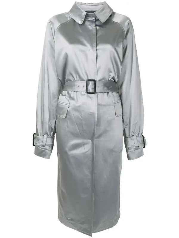 Shanghai Tang Satin Reversible Trench Coat - Grey