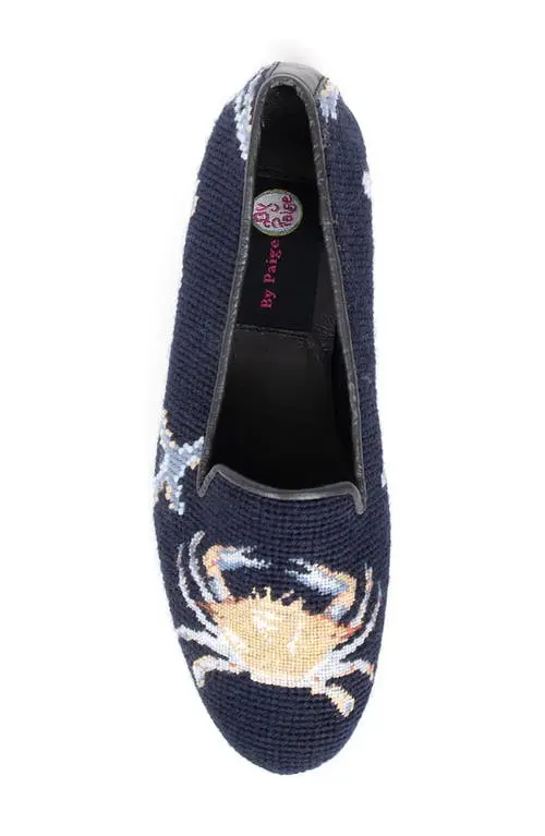 BYPAIGE Needlepoint Crab Flat - Navy