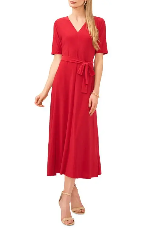 Chaus V-neck Tie Waist Knit Dress - Berry Spice