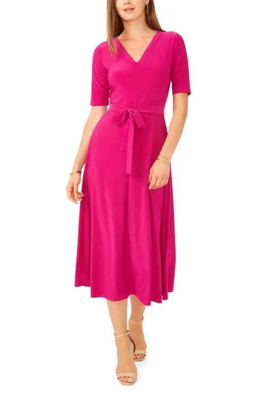 Chaus V-neck Tie Waist Knit Dress - Brilliant Fuchsia