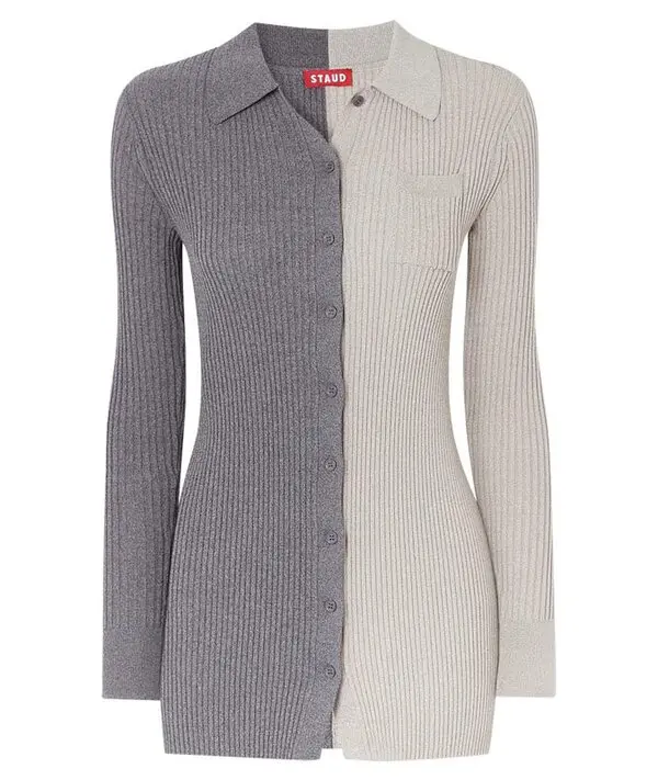 Staud Milton Two-tone Ribbed-knit Cardigan