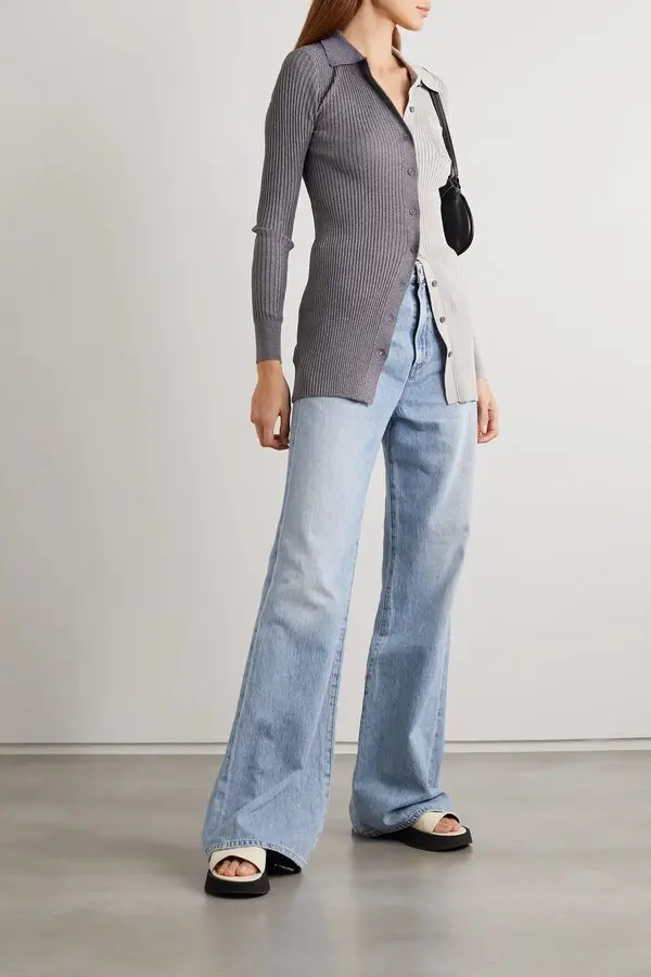 Staud Milton Two-tone Ribbed-knit Cardigan