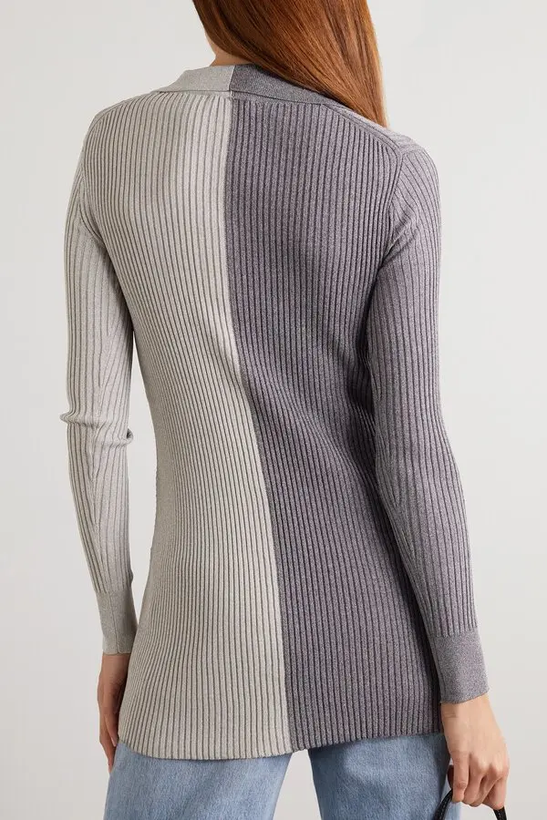 Staud Milton Two-tone Ribbed-knit Cardigan