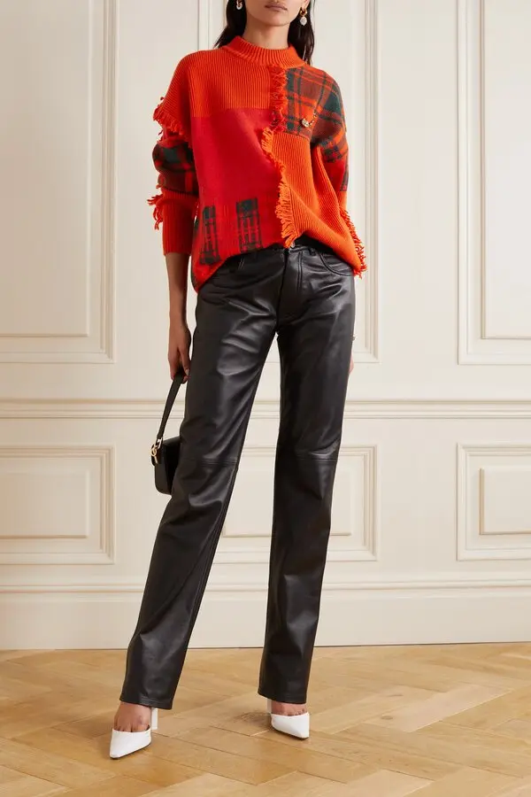 Versace Embellished Fringed Patchwork Wool Sweater