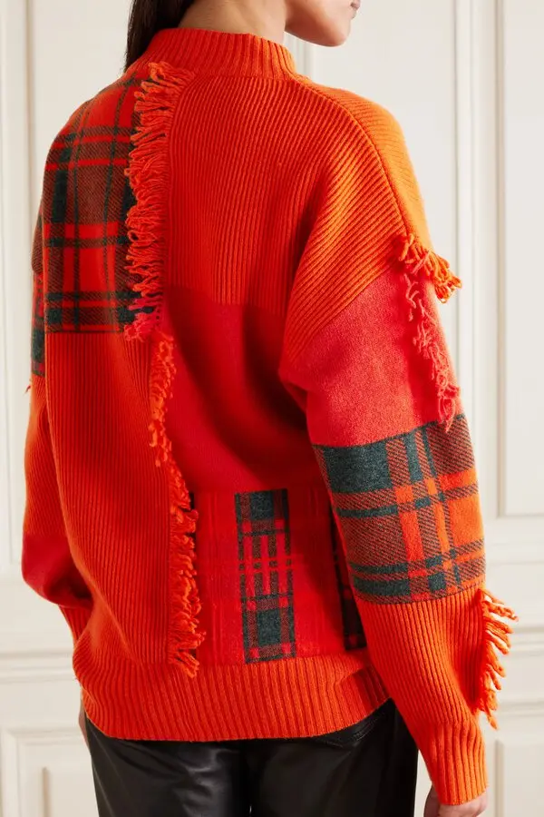 Versace Embellished Fringed Patchwork Wool Sweater