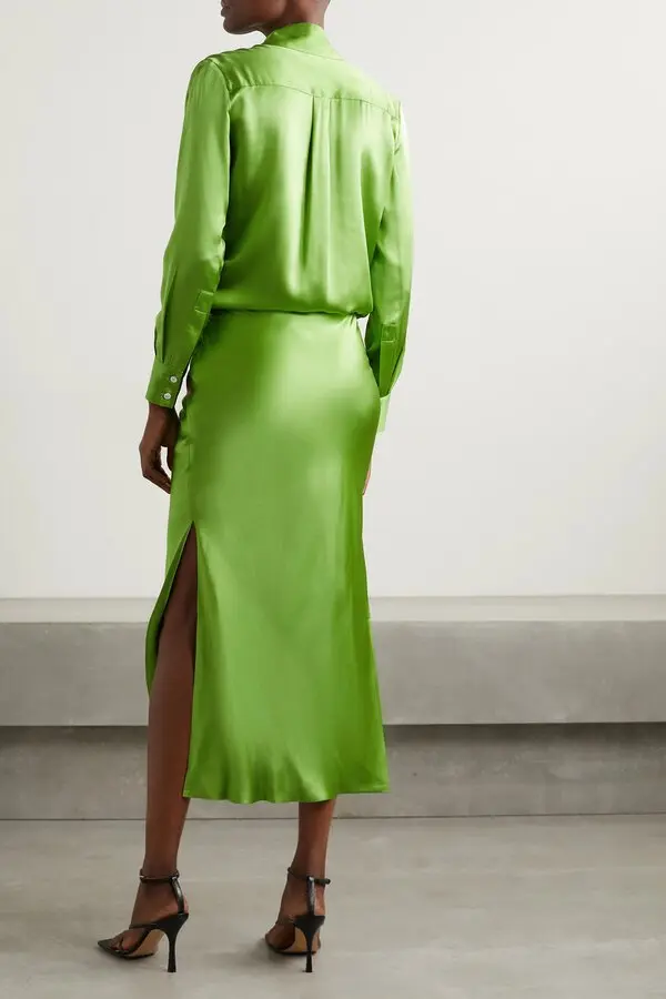 slim fit dress slacks Indi Satin Shirt Dress Green – Augustine