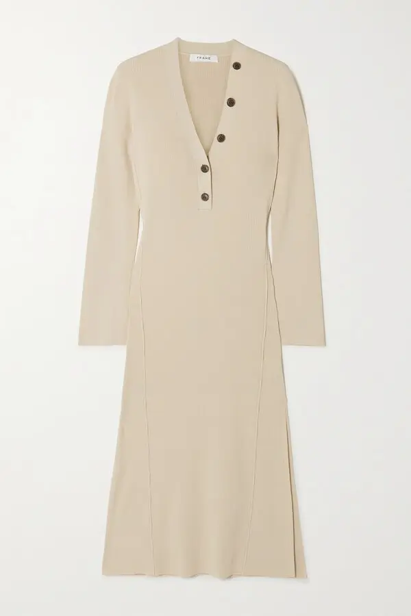 FRAME Ribbed-knit Midi Dress