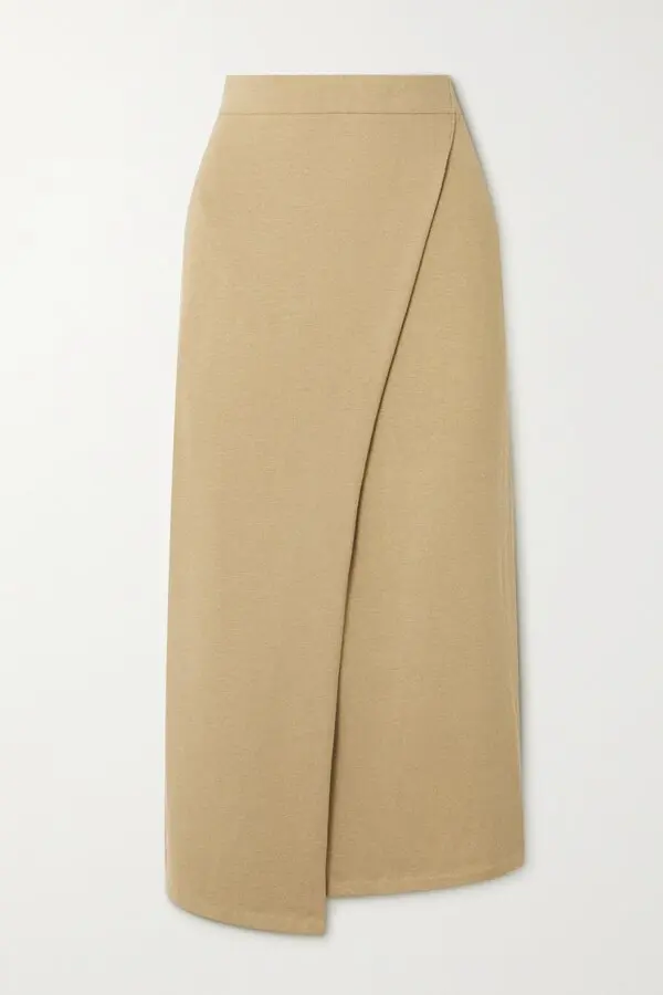 Vince Wrap-effect Stretch-cotton And Tencel-blend Midi Skirt