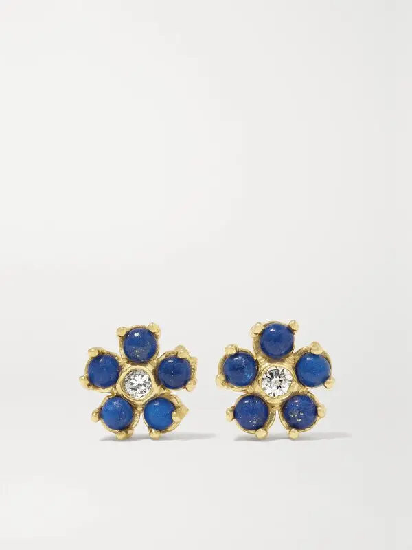 JENNIFER MEYER 18-karat Lapis Lazuli And Diamond Flower Stud Earrings - Gold