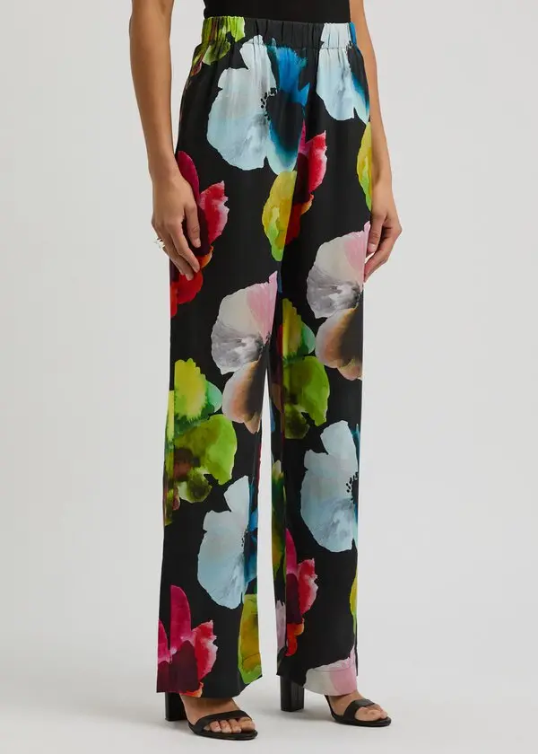 Stine Goya Floral-print Matte Satin Trousers