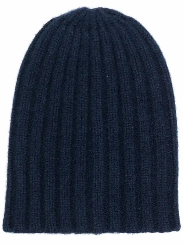 LANEUS Ribbed-knit Cashmere Beanie - Blue