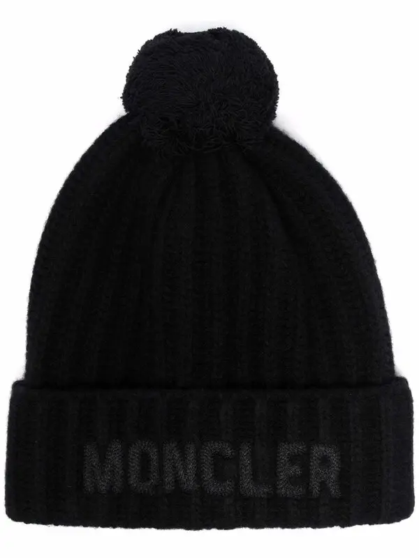Moncler Virgin Wool Beanie With Pompom - Blue