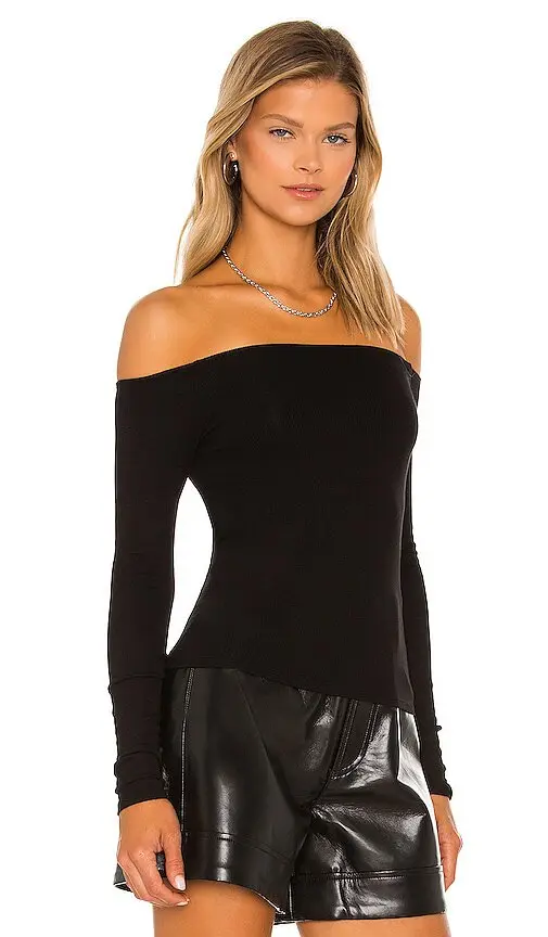 Enza Costa Off The Shoulder Ribbed Long Sleeve Top - Black