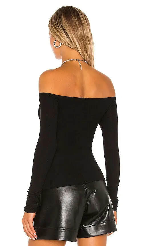 Enza Costa Off The Shoulder Ribbed Long Sleeve Top - Black