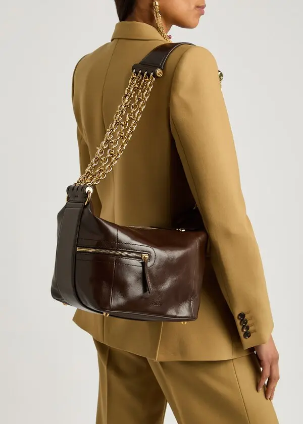 Chloé Glossed Leather Camera Bag - Dark Brown