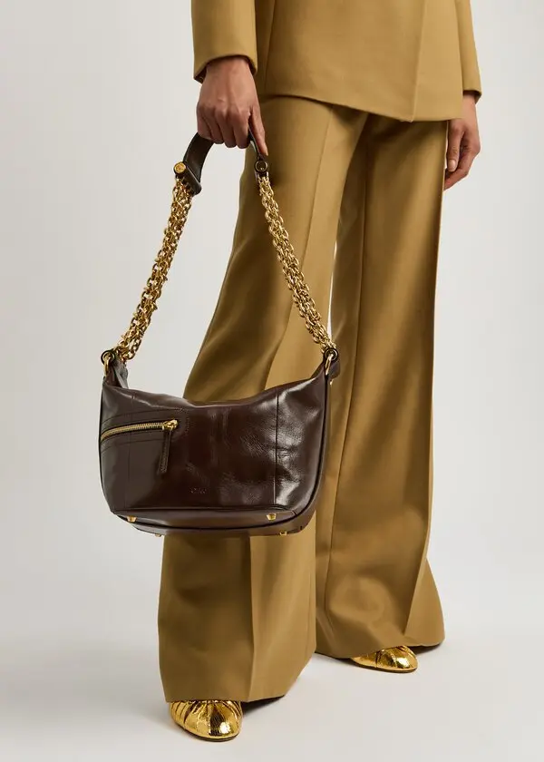 Chloé Glossed Leather Camera Bag - Dark Brown