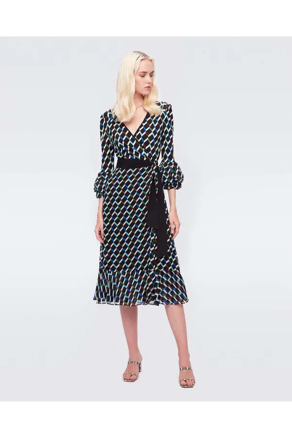 Diane Von Furstenberg Lucille Matte-Jersey Chiffon Wrap Dress In Knit Geo  Medium - Black | Editorialist