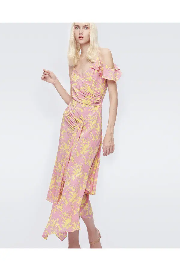 Diane Von Furstenberg Irene Silk-Viscose Asymmetrical Dress In Palm  Sunshine In Yellow - 30% Off | Editorialist
