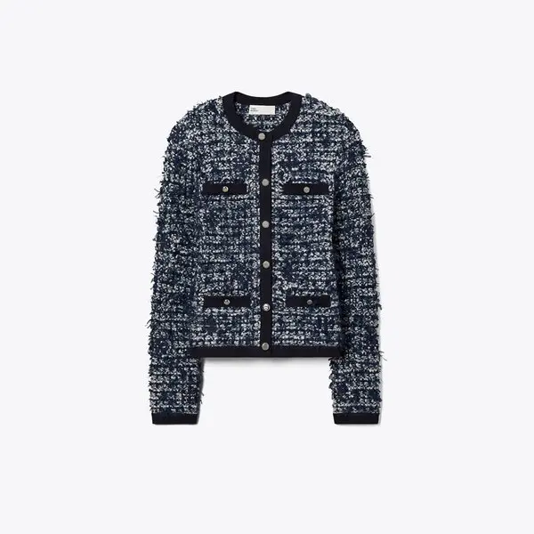 Tory Burch Kendra Tweed Cardigan - Navy/ivory