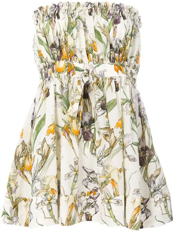 Alexander McQueen Floral Print Strapless Bandeau Top - Neutrals