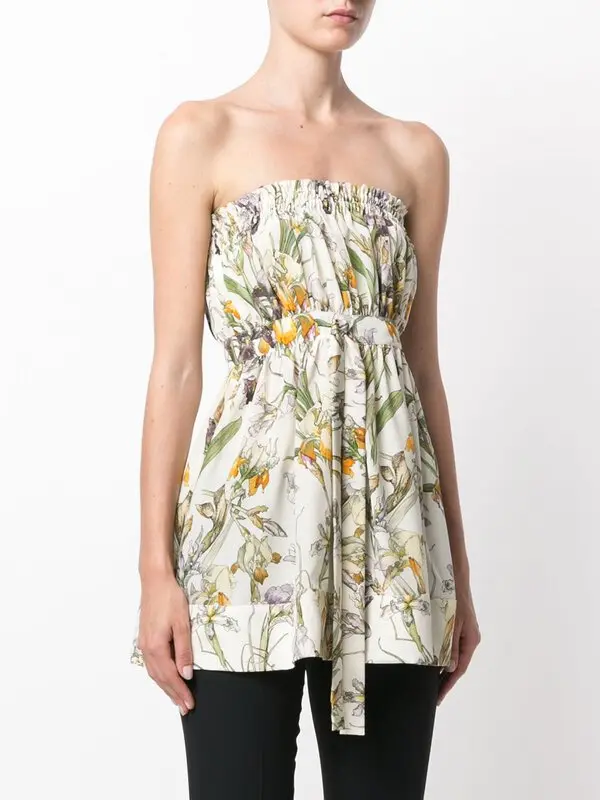 Alexander McQueen Floral Print Strapless Bandeau Top