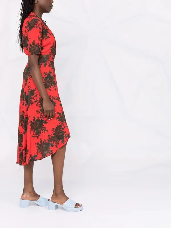 ganni red floral wrap dress Ganni Floral Wrap Dress. Size 10